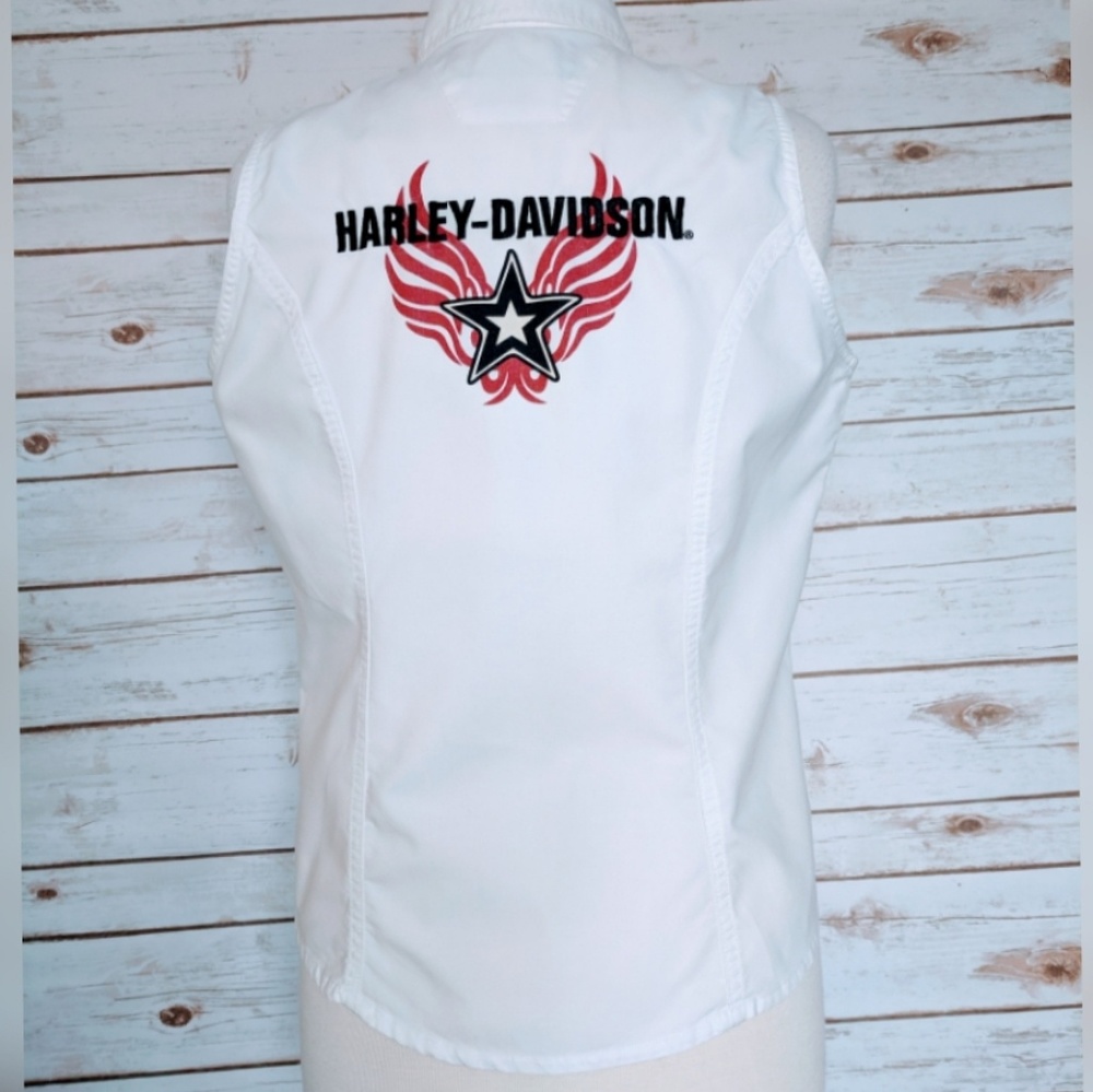 Harley-Davidson White Cotton Snap Button Top M - Gem